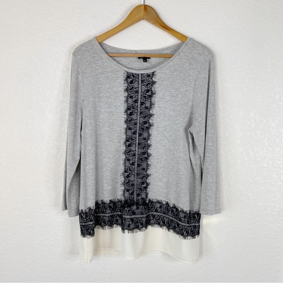Talbots | Tops | Talbots Gray Black White Lace Insert Top | Poshmark